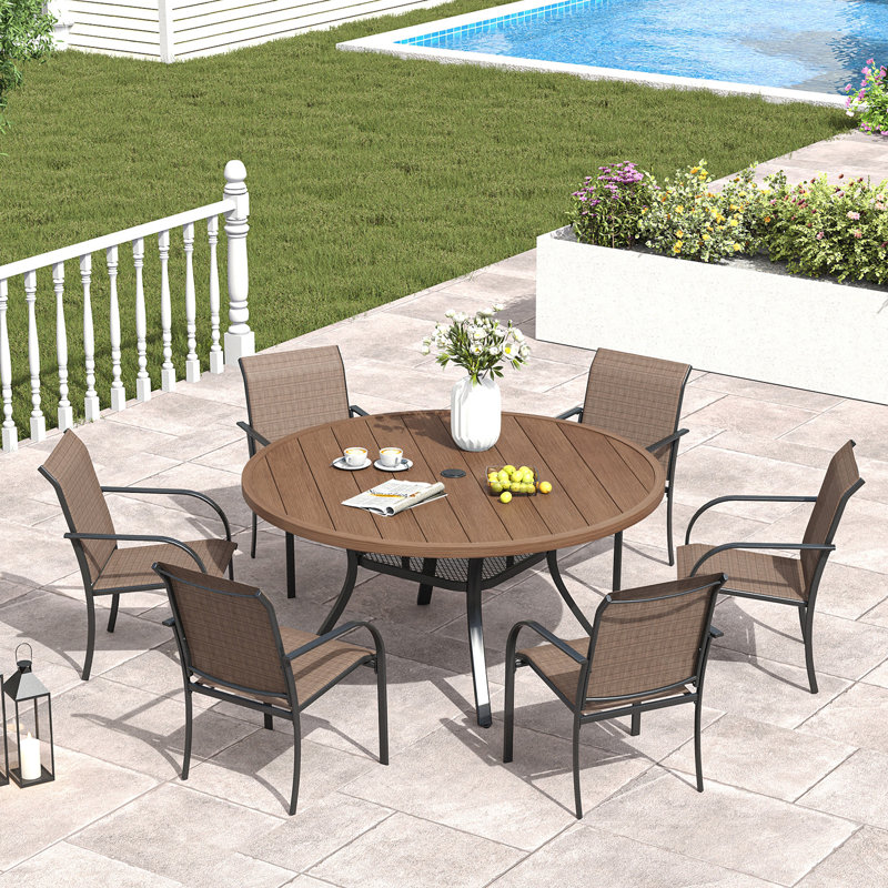 Teressa Round Outdoor Dining Table Latitude Run Color Black Black